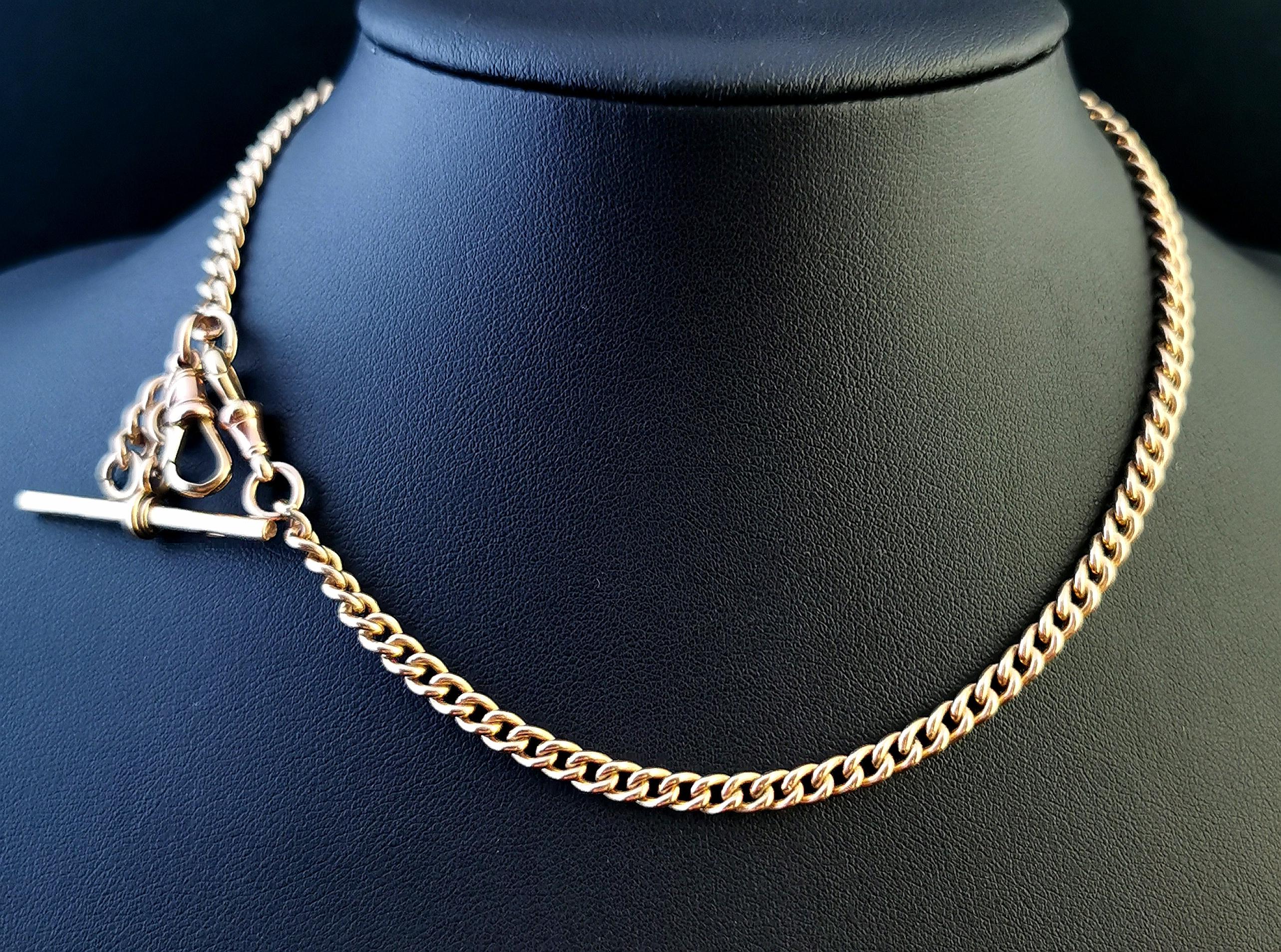 Antique 9kt Yellow Gold Double Albert Chain, Watch Chain, Curb Link at ...