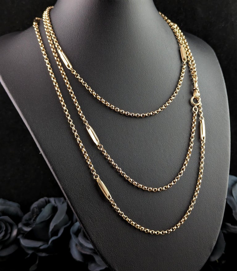 Antique 9 Kt Yellow Gold Fancy Link Long Chain Necklace, Guard Chain ...