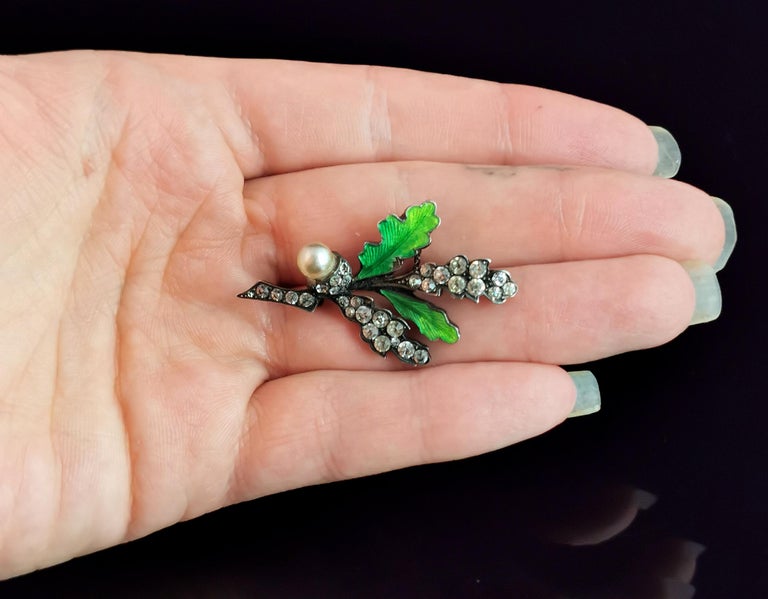 Antique Acorn and Oak Leaf Brooch, Sterling Silver, Enamel and Paste at ...