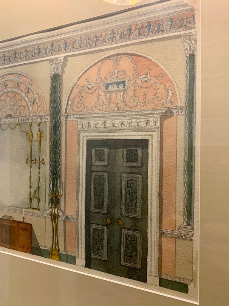 Fine Antique English Watercolor Painting, Adam Style Palace Interior ...
