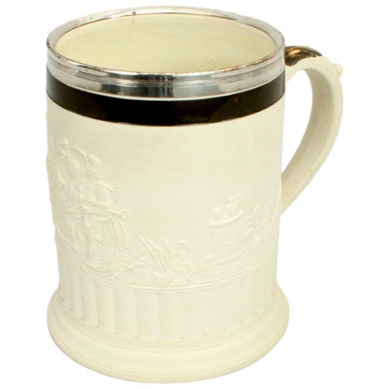 Antique Adam White Stoneware Tankart / Mug For Sale at 1stDibs