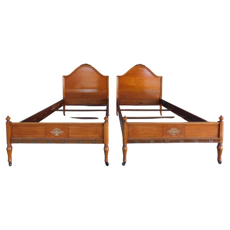 Antique Adams Regency Style Satinwood Twin Beds, a Pair at 1stDibs