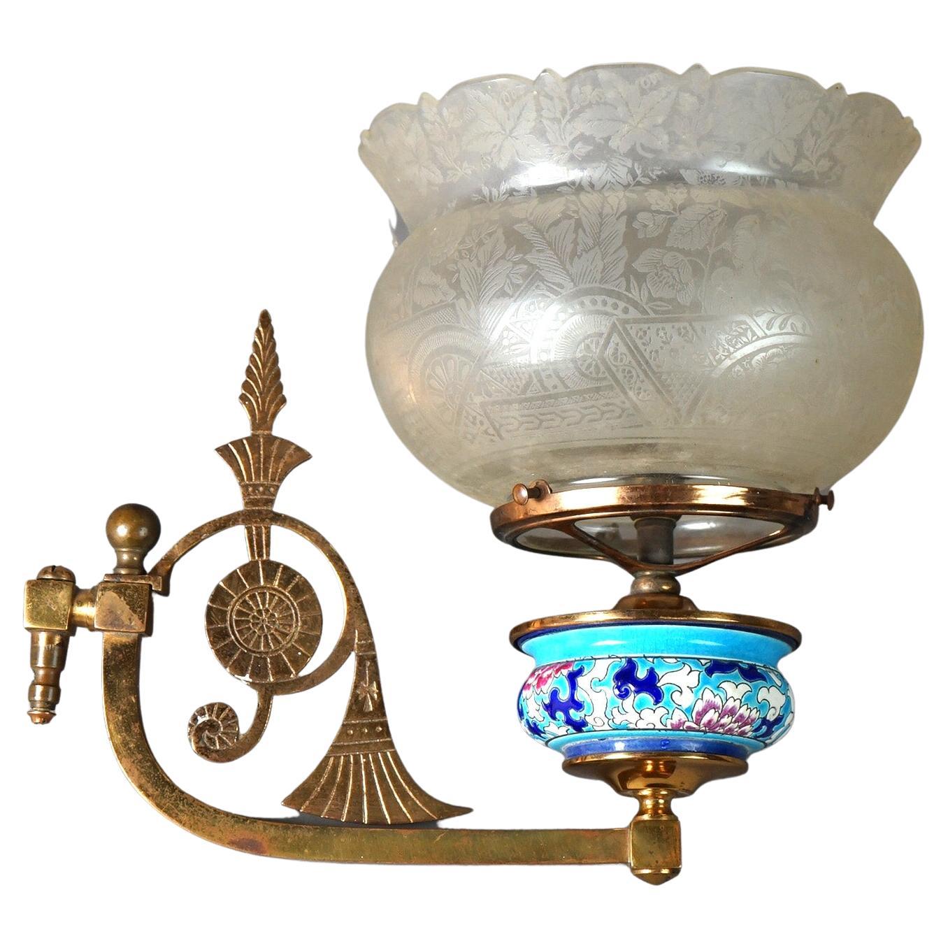 Antique Aesthetic Longwy Pottery Oil Lamp Wall Sconce Circa 1880 For ...