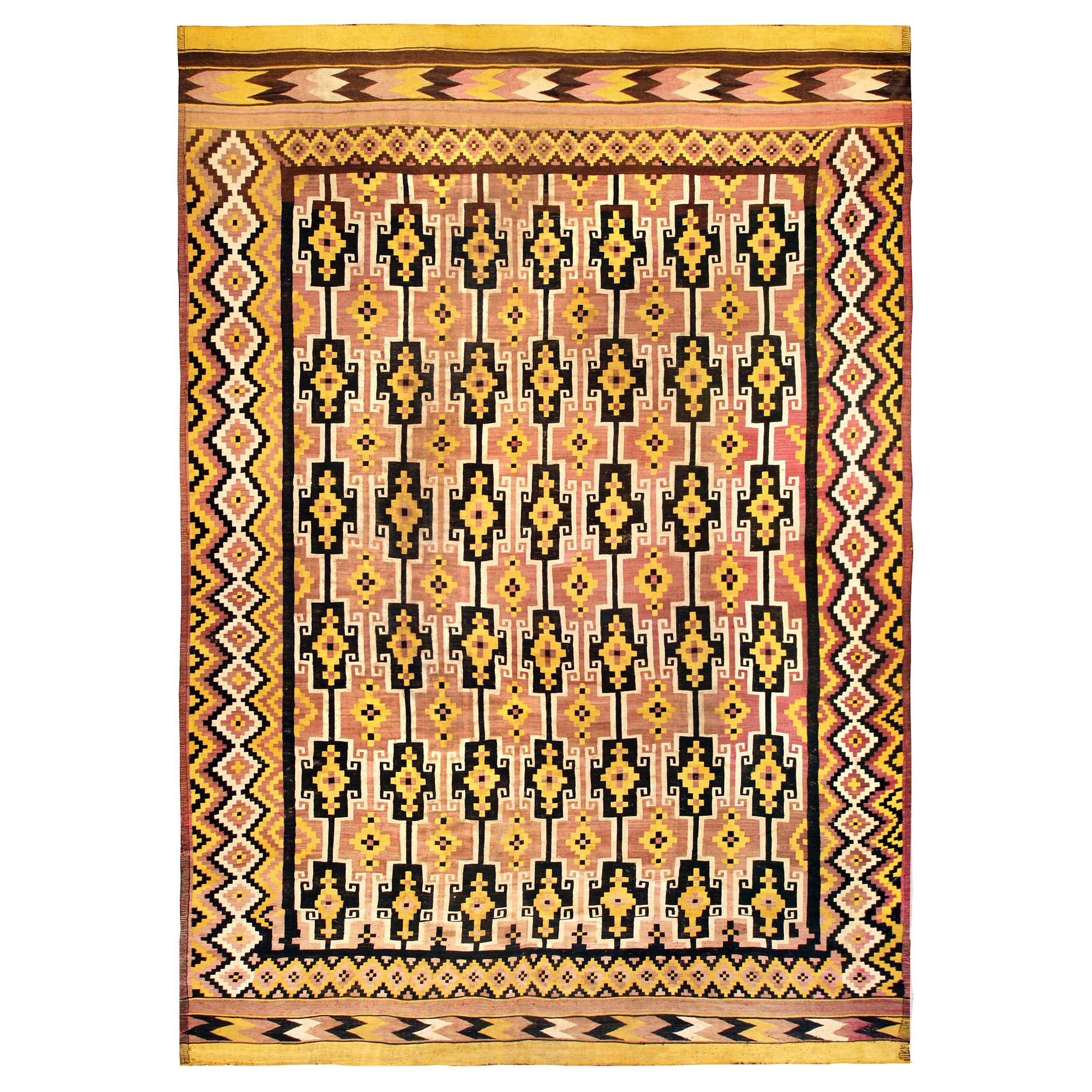 Antique Afghan Bashir Style Rug with Black and Yellow Floral and ...