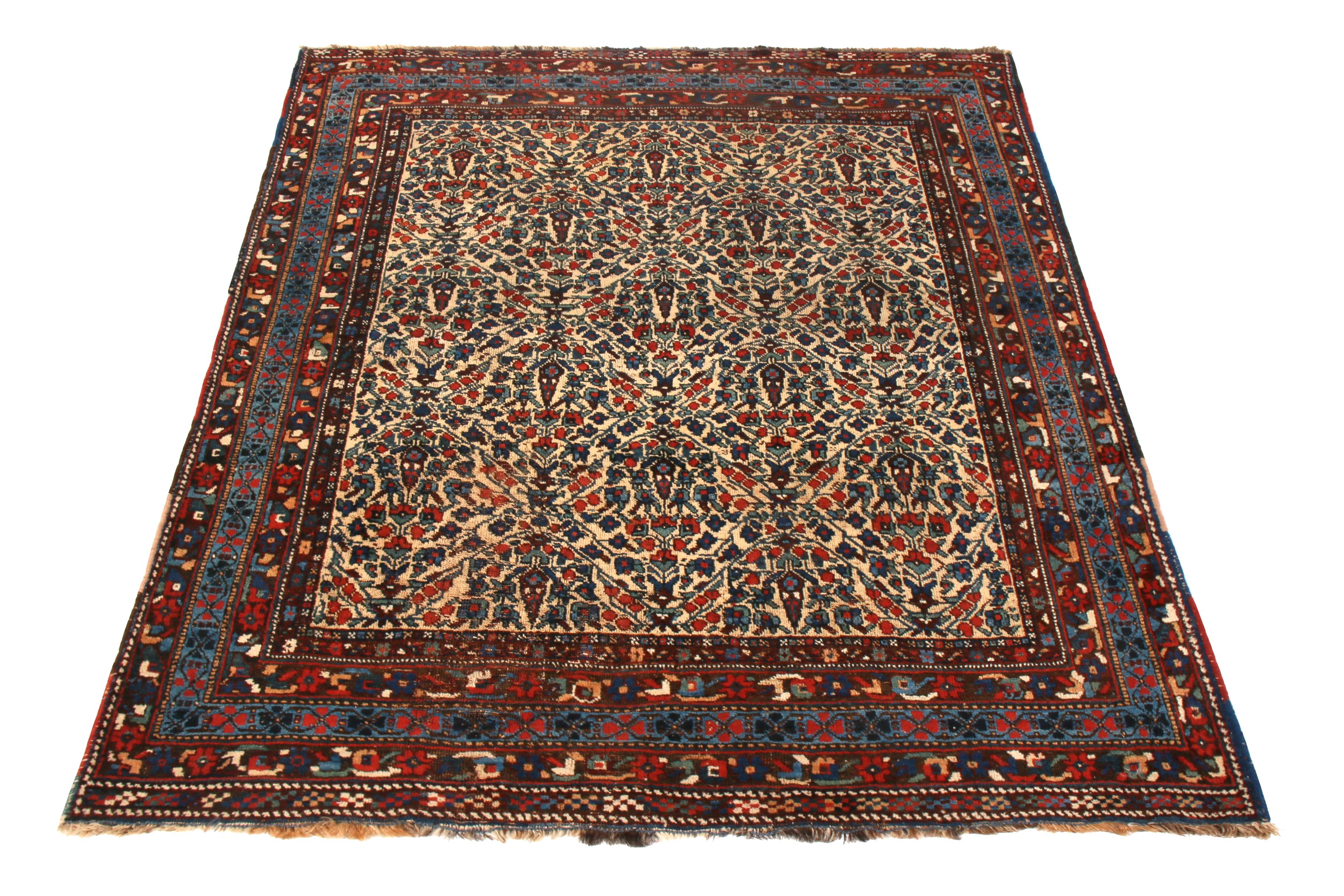 Antique Afshar Floral Cream Red and Blue Wool Persian Rug by Rug and ...