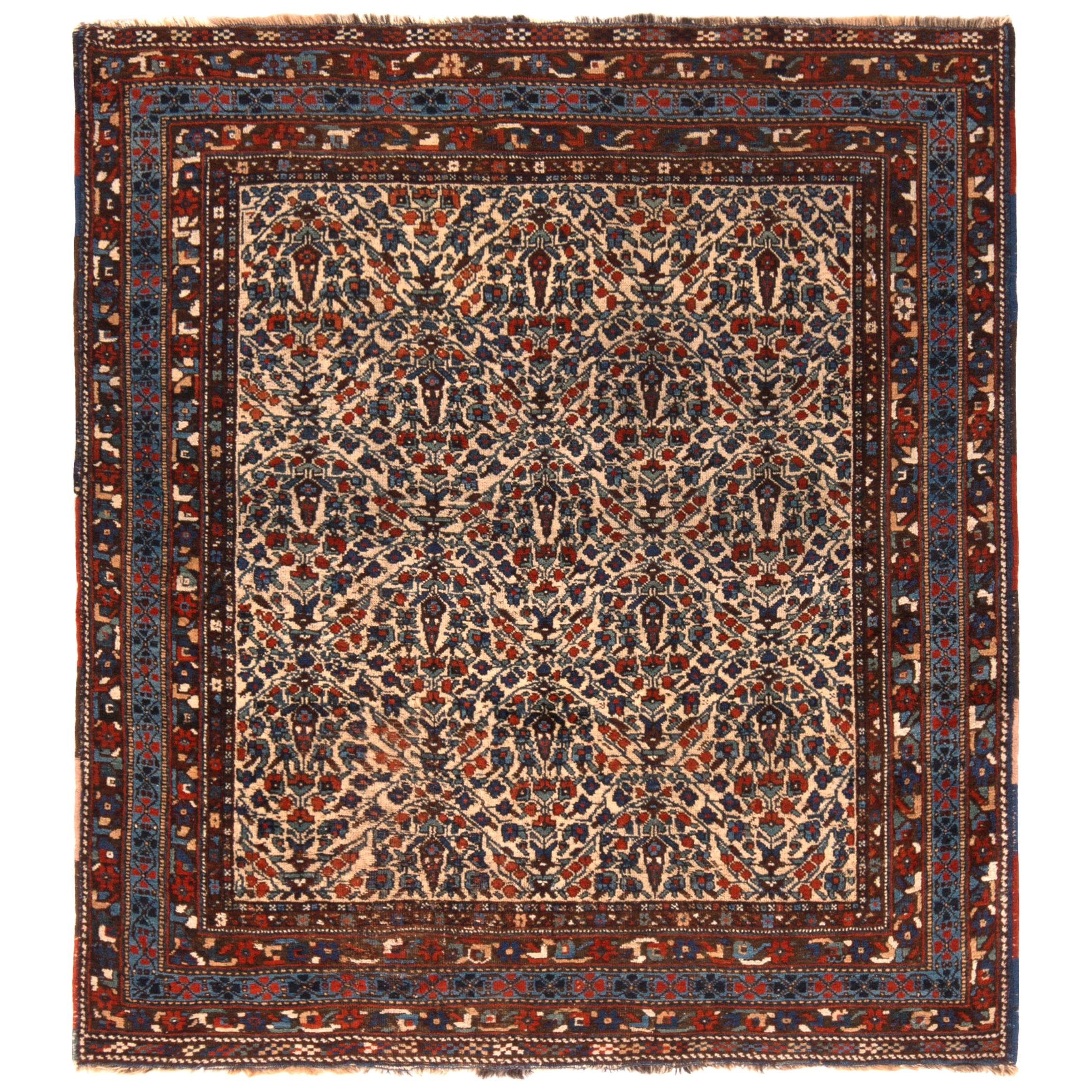 Antique Persian Hamadan Rug with Blue and Red Floral Details For Sale ...