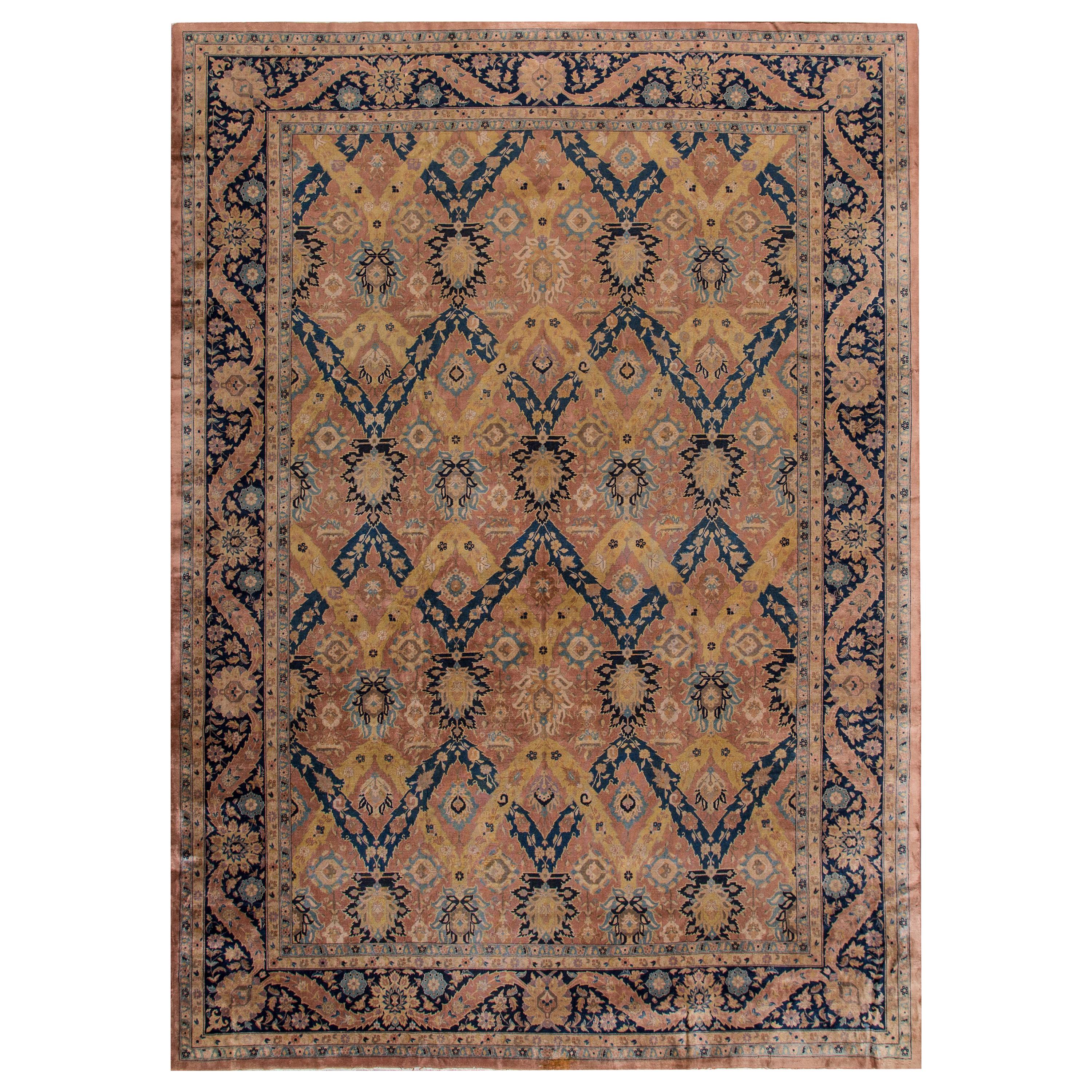 Antique Agra Red and Gold Wool Rug For Sale at 1stDibs