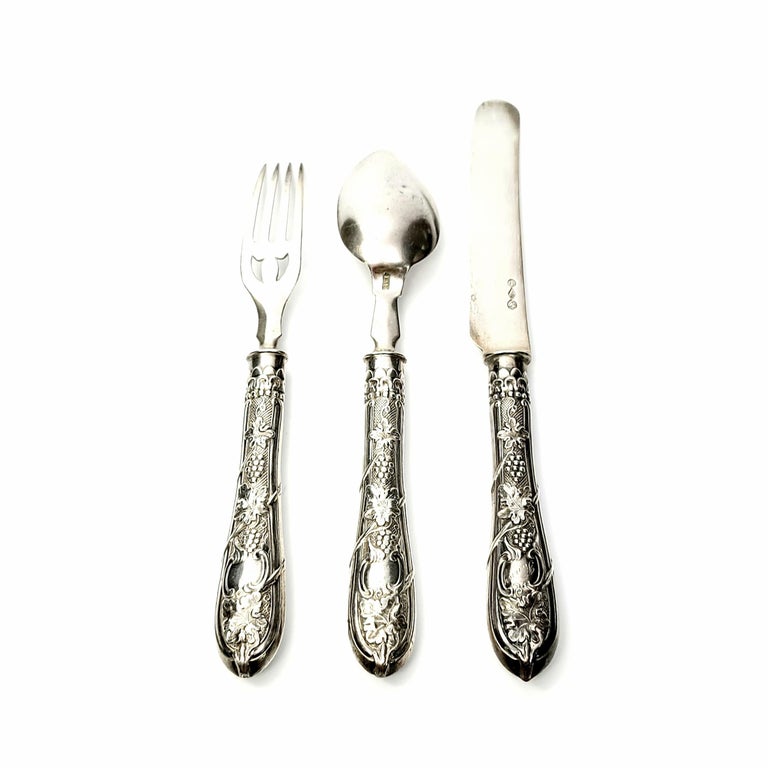 Antique Albert Coles Coin Silver Fork Spoon Knife Set with Box For Sale ...