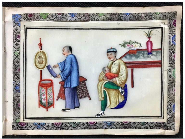Antique Album Chinese 12 Gouache Paintings Pith Paper, 1850 at 1stDibs
