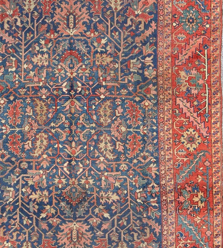 Antique All Over Persian Heriz-Serapi Geometric Rug in Midnight Blue ...