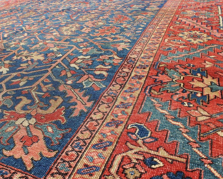 Antique All Over Persian Heriz-Serapi Geometric Rug in Midnight Blue ...