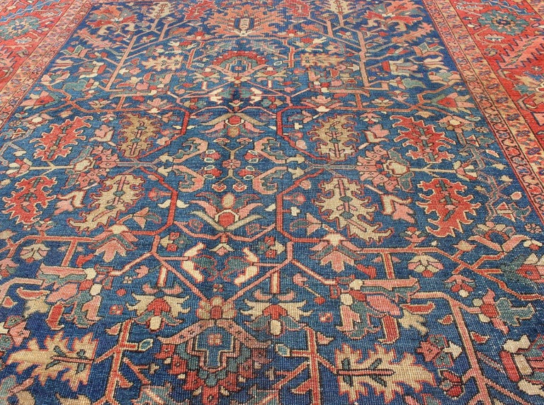 Antique All Over Persian Heriz-Serapi Geometric Rug in Midnight Blue ...