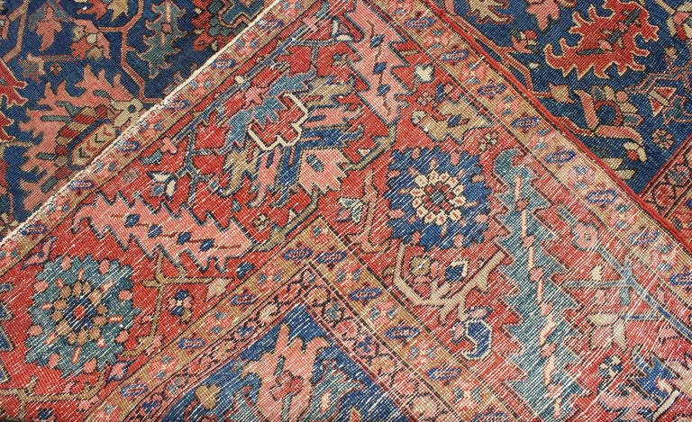 Antique All Over Persian Heriz-Serapi Geometric Rug in Midnight Blue ...