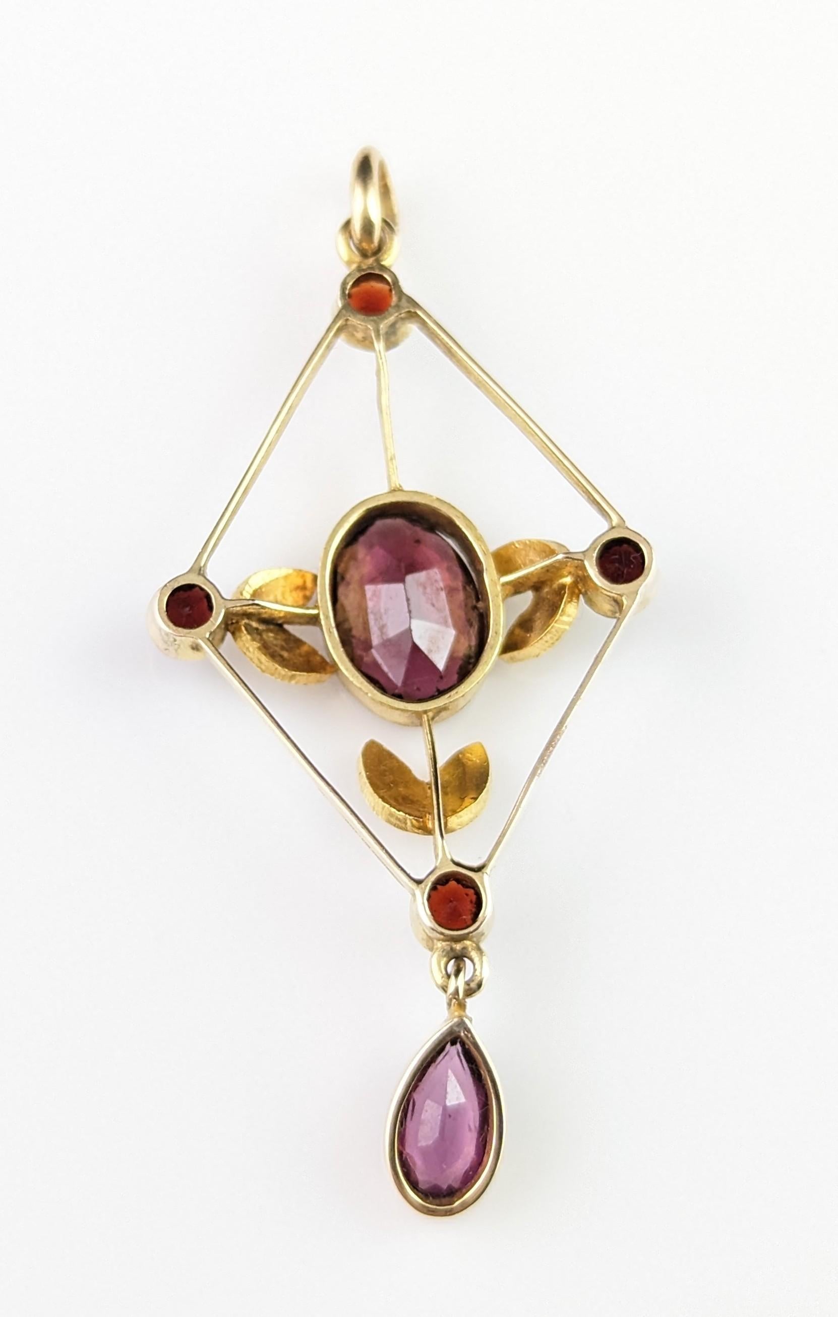Antique Almandine Garnet and Pearl Lavalier Pendant, 9k Gold, Art ...