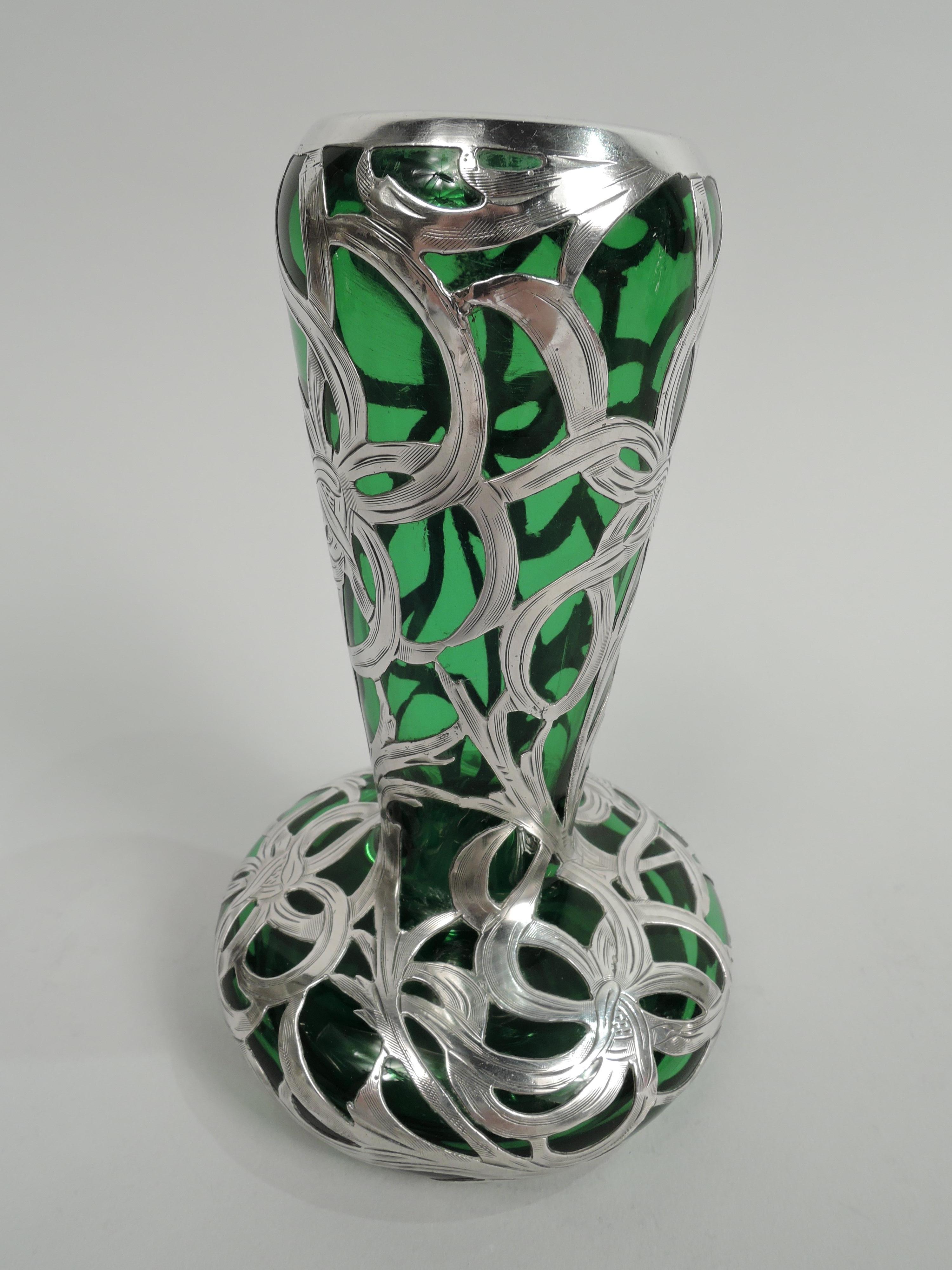 Antique Alvin American Art Nouveau Green Silver Overlay Vase For Sale ...