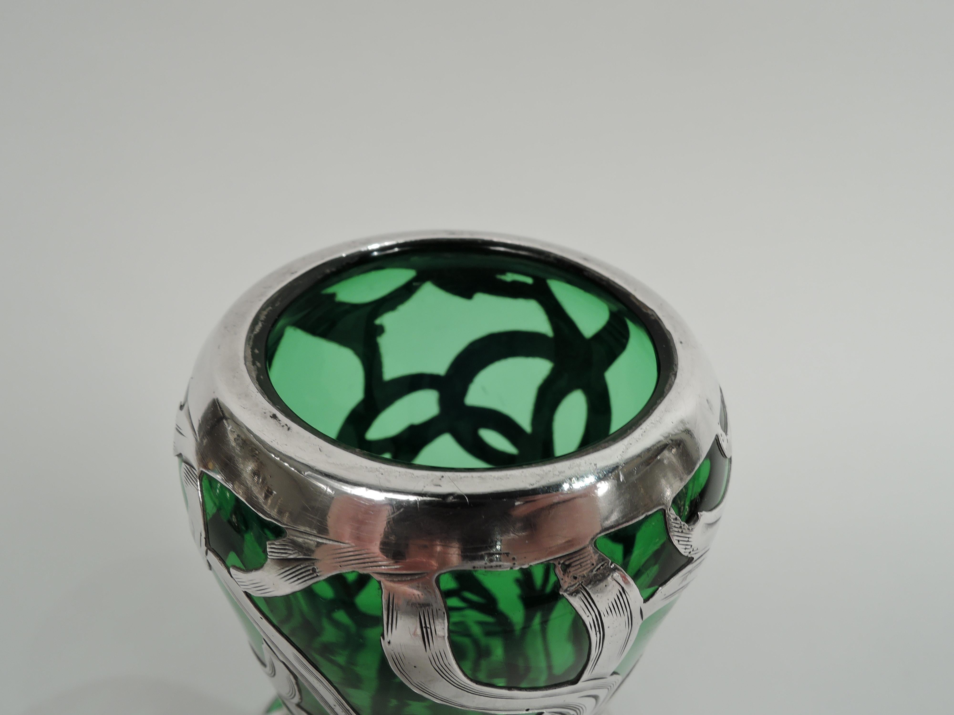 Antique Alvin American Art Nouveau Green Silver Overlay Vase For Sale ...