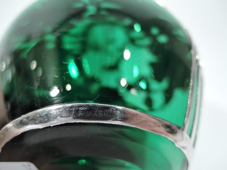 Antique Alvin Art Nouveau Green Silver Overlay Vase For Sale at 1stDibs