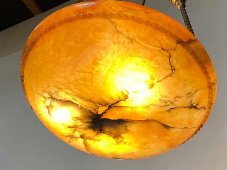 Antique Amber-Colored Alabaster Ceiling Fixture/Chandelier at 1stDibs