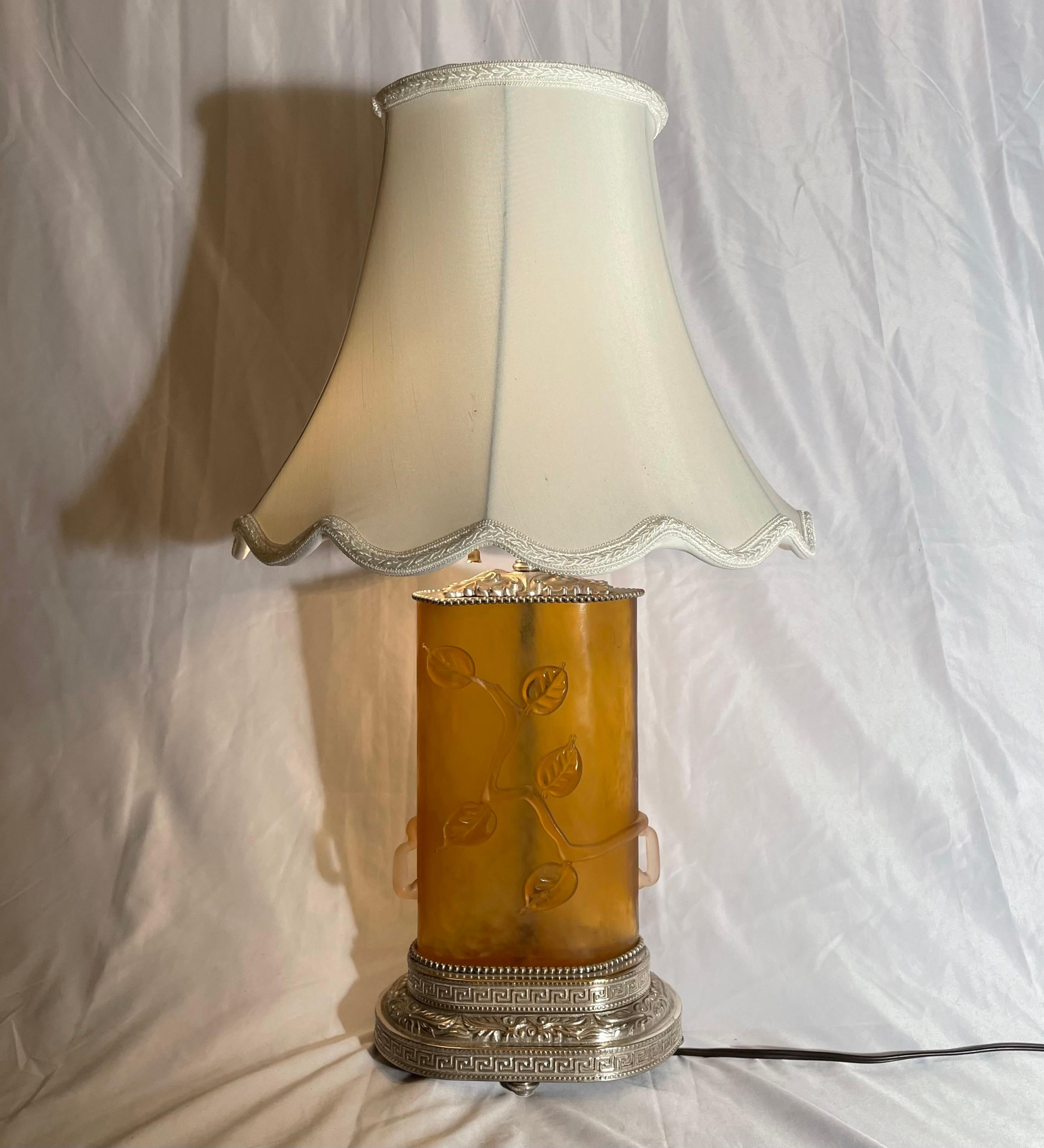 Antique Amber Colored Glass Lamp circa 1910 For Sale at 1stDibs