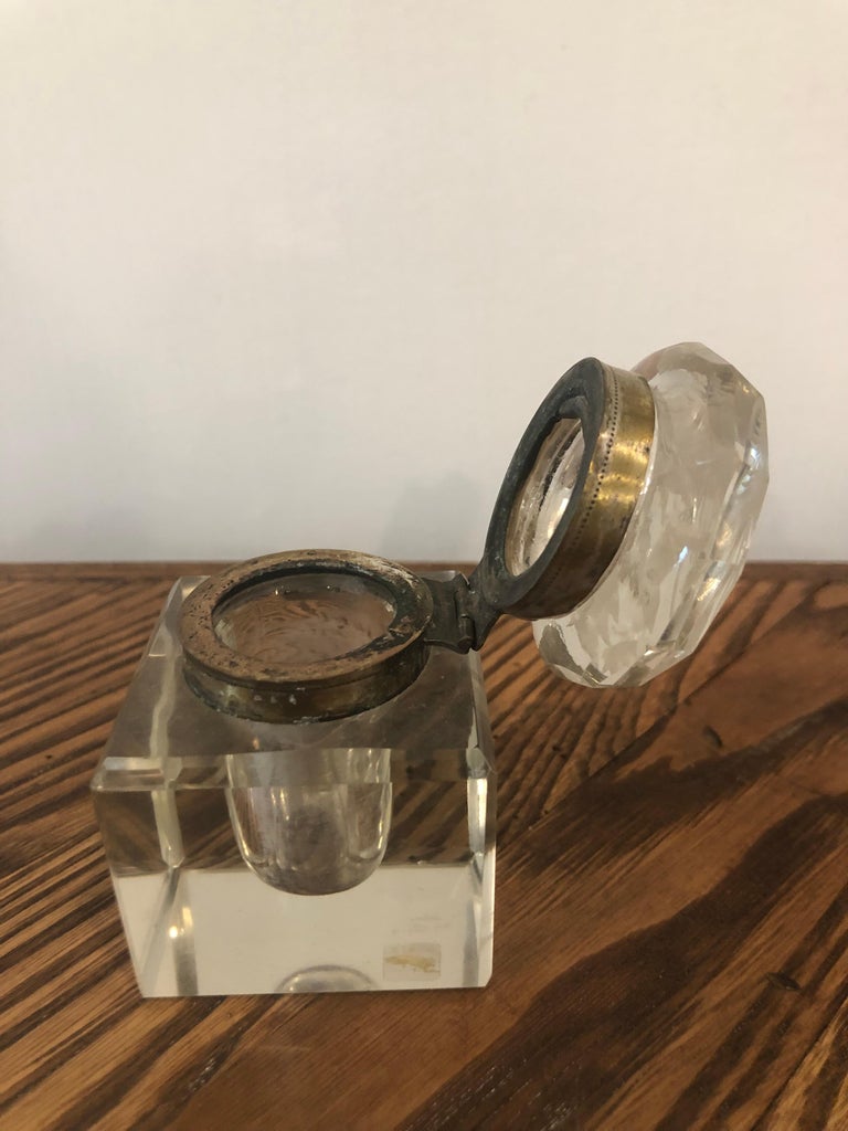 Antique American 1880 Crystal Inkwell with Intaglio Cut Flowers on Top ...