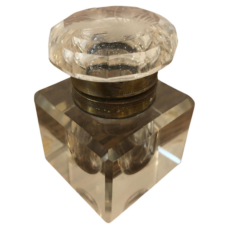 Antique American 1880 Crystal Inkwell with Intaglio Cut Flowers on Top ...