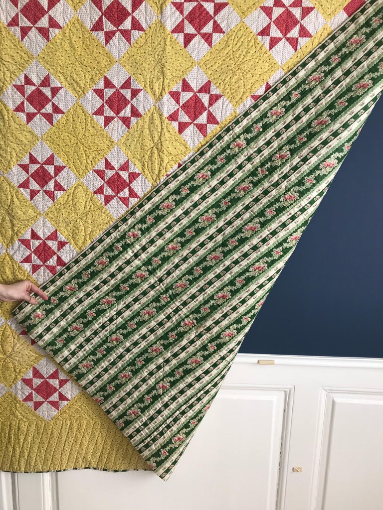 Antique American 1880's "Lone Star" Yellow Handmade Patchwork Quilt at ...