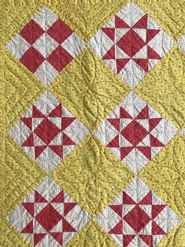 Antique American 1880's "Lone Star" Yellow Handmade Patchwork Quilt at ...