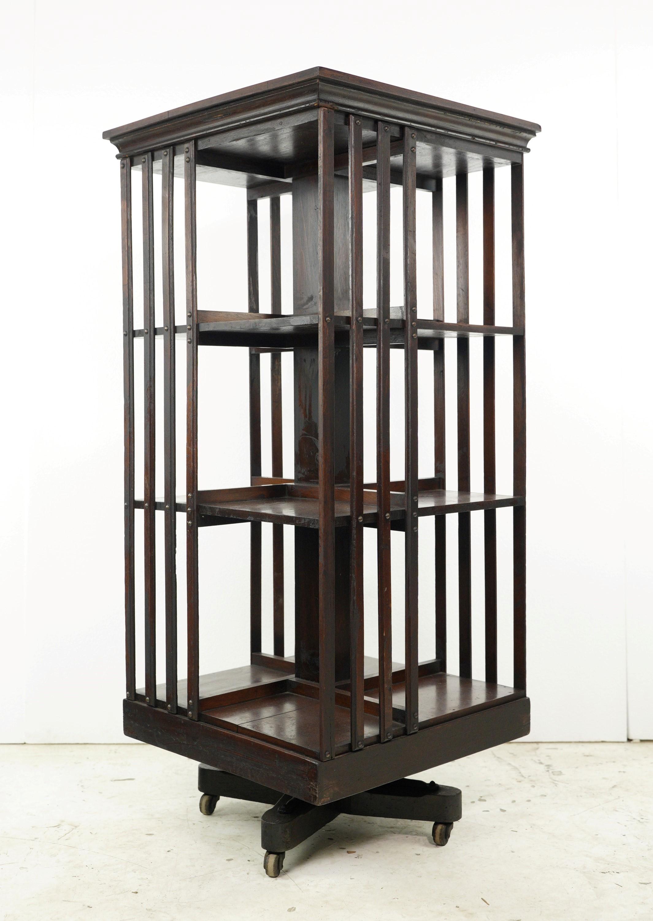 Antique American 3 Tier Revolving Walnut Bookcase Danner For Sale at ...