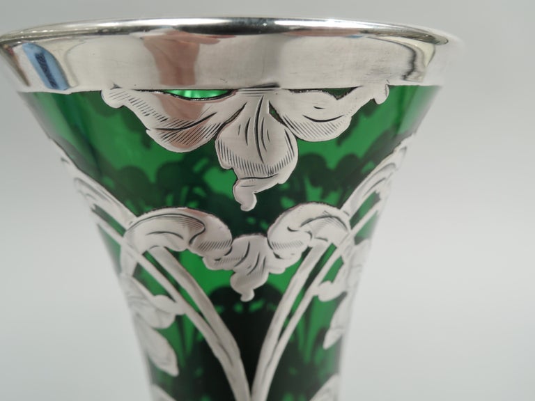 Antique American Art Nouveau Classical Green Silver Overlay Vase at 1stDibs