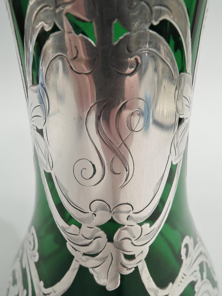 Antique American Art Nouveau Classical Green Silver Overlay Vase at 1stDibs