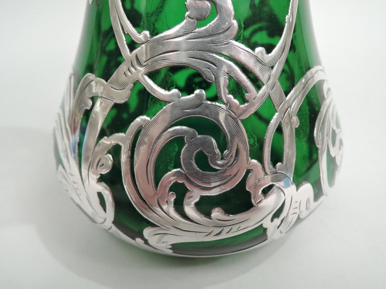 Antique American Art Nouveau Classical Green Silver Overlay Vase at 1stDibs