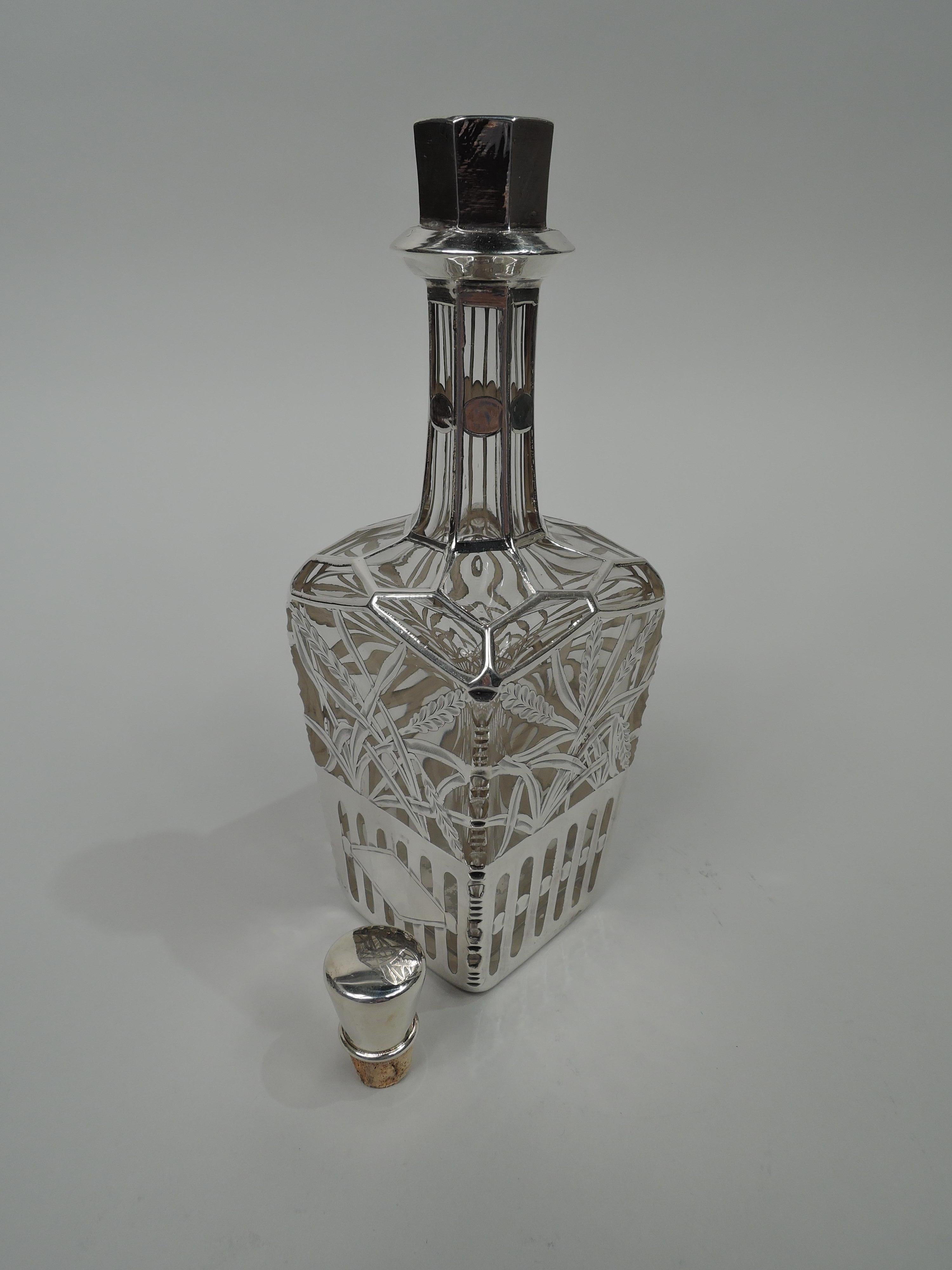 Antique American Art Nouveau Silver Overlay Rye Whiskey Decanter For ...