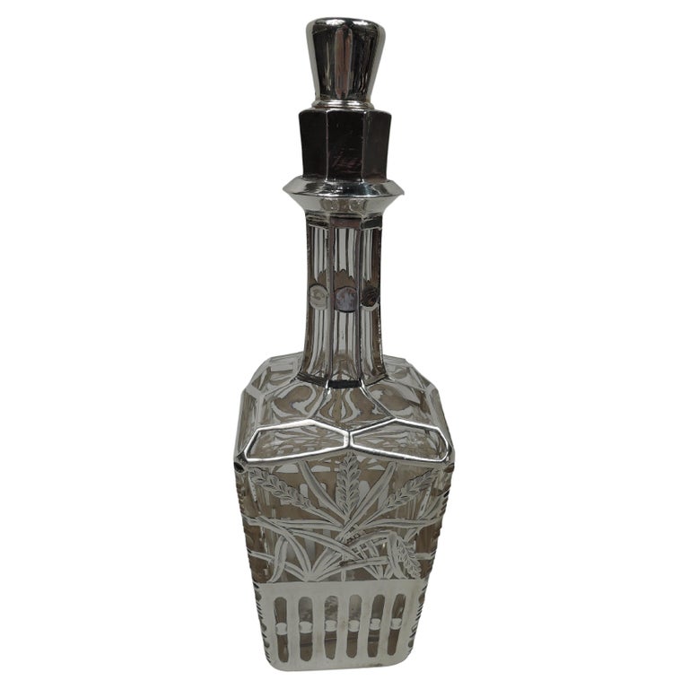 Antique American Art Nouveau Silver Overlay Rye Whisky Decanter For ...