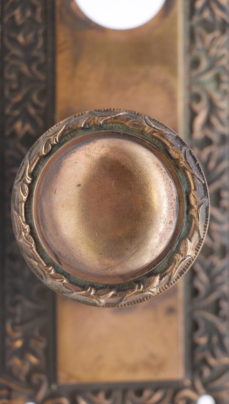 Antique American Bronze Entry Door Knob Set Concentric Style For Sale at 1stDibs