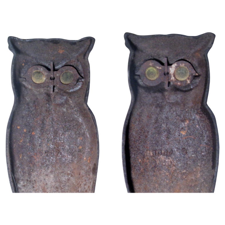Antique American Cast Iron Owl Andirons, Circa 1900 at 1stDibs