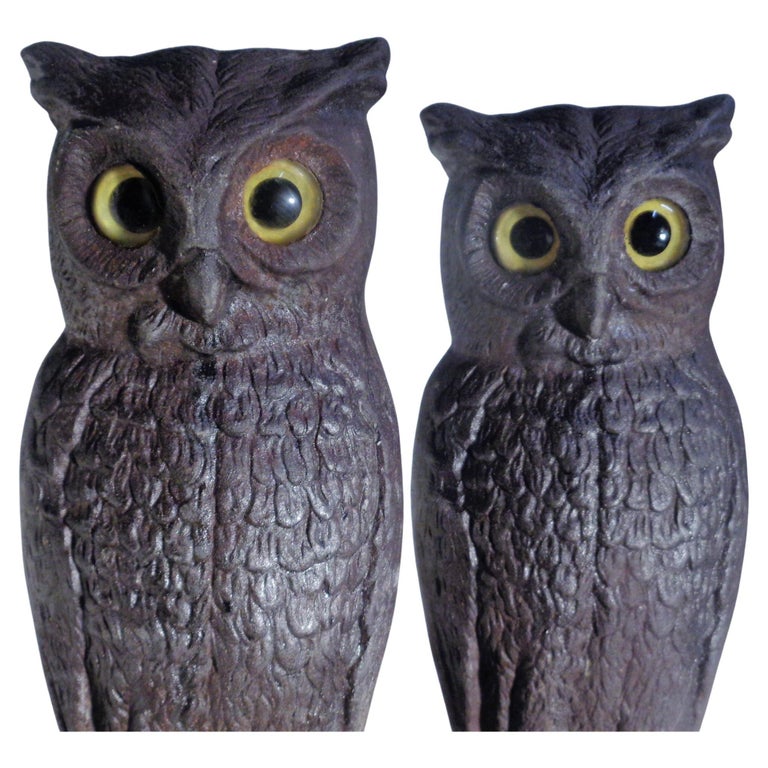 Antique American Cast Iron Owl Andirons, Circa 1900 at 1stDibs