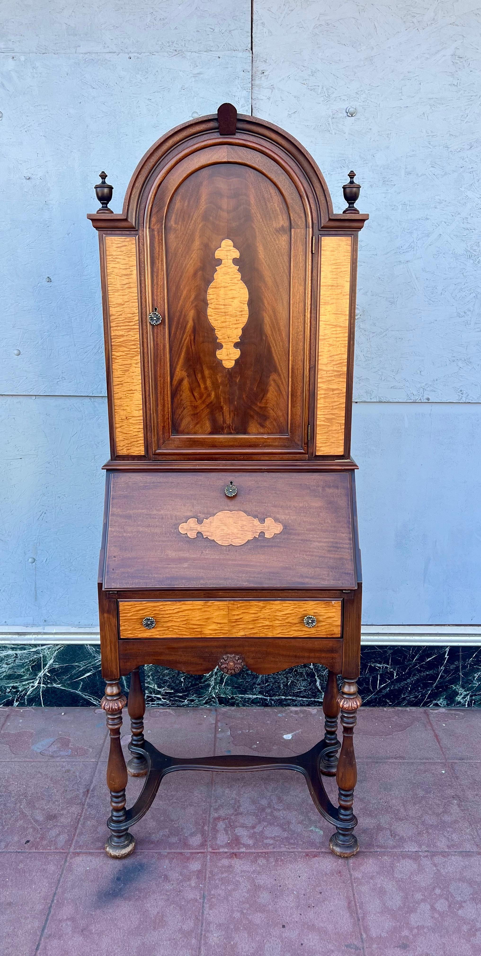Antique American Classical Mixed Wood Inlay Secretaire Bookcase Cabinet ...