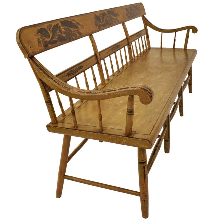 Antique American Federal Baltimore Painted Spindled Windsor Bench ...