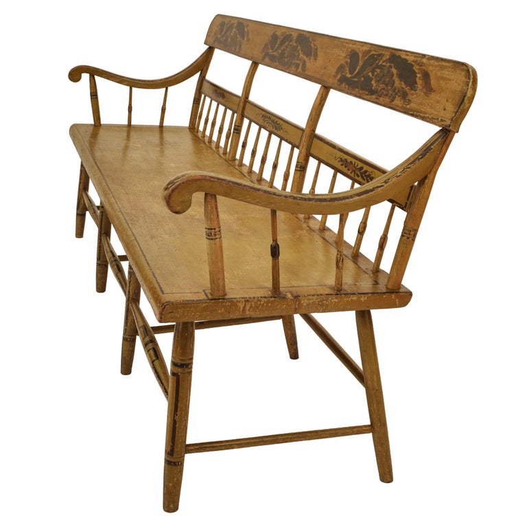 Antique American Federal Baltimore Painted Spindled Windsor Bench ...