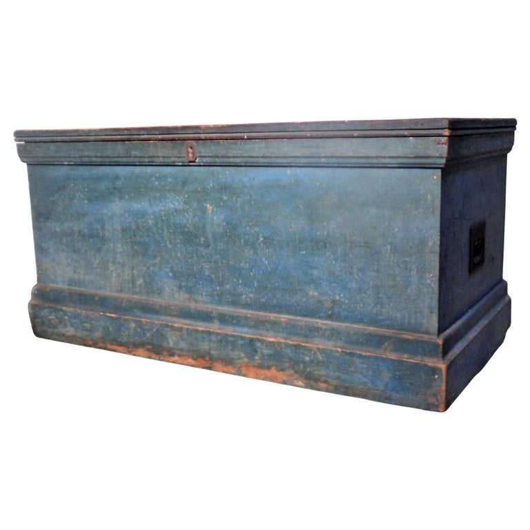 Antique American Blue Painted Blanket Chest For Sale at 1stDibs