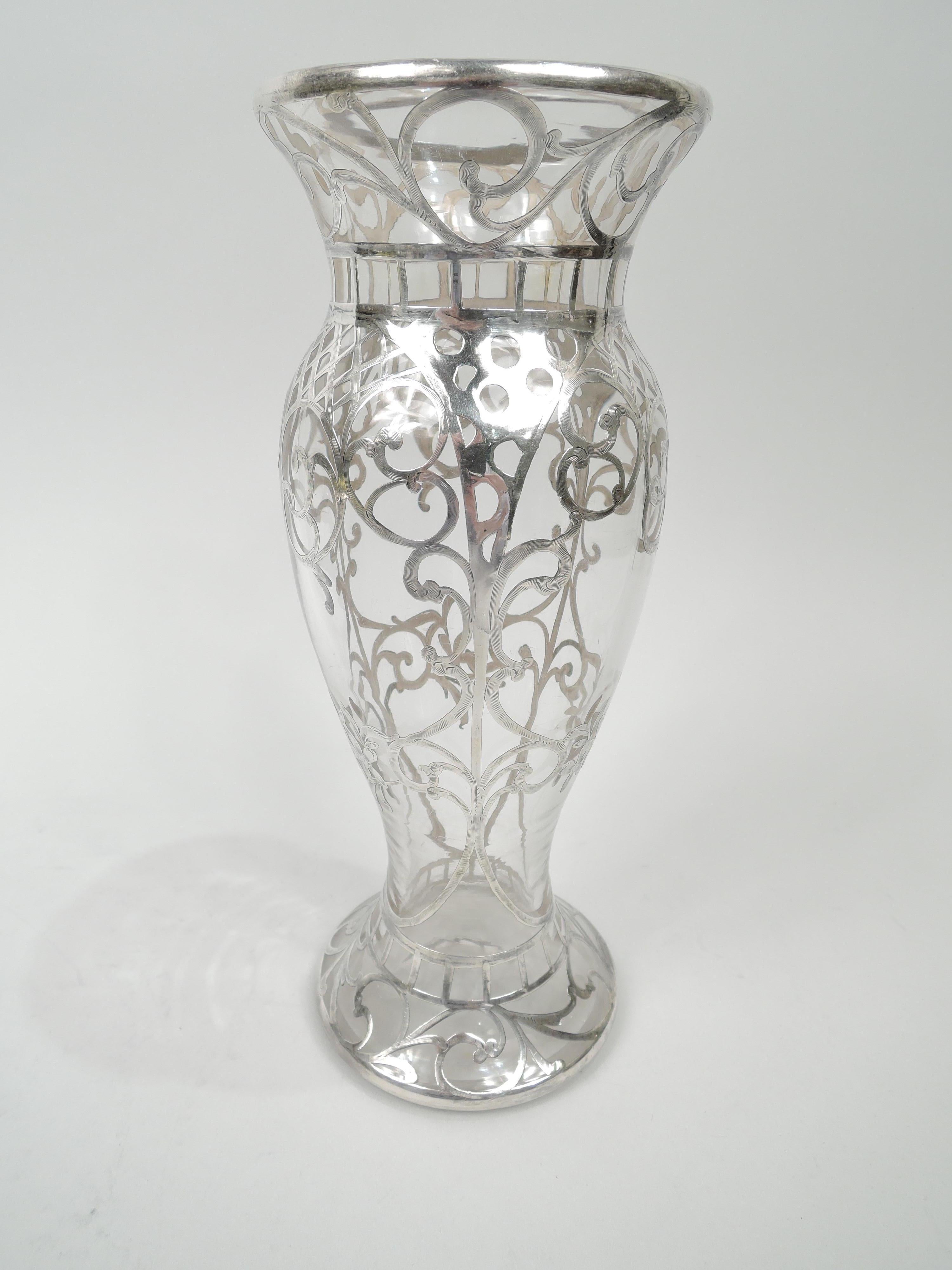Antique American Edwardian Art Nouveau Silver Overlay Vase For Sale at ...