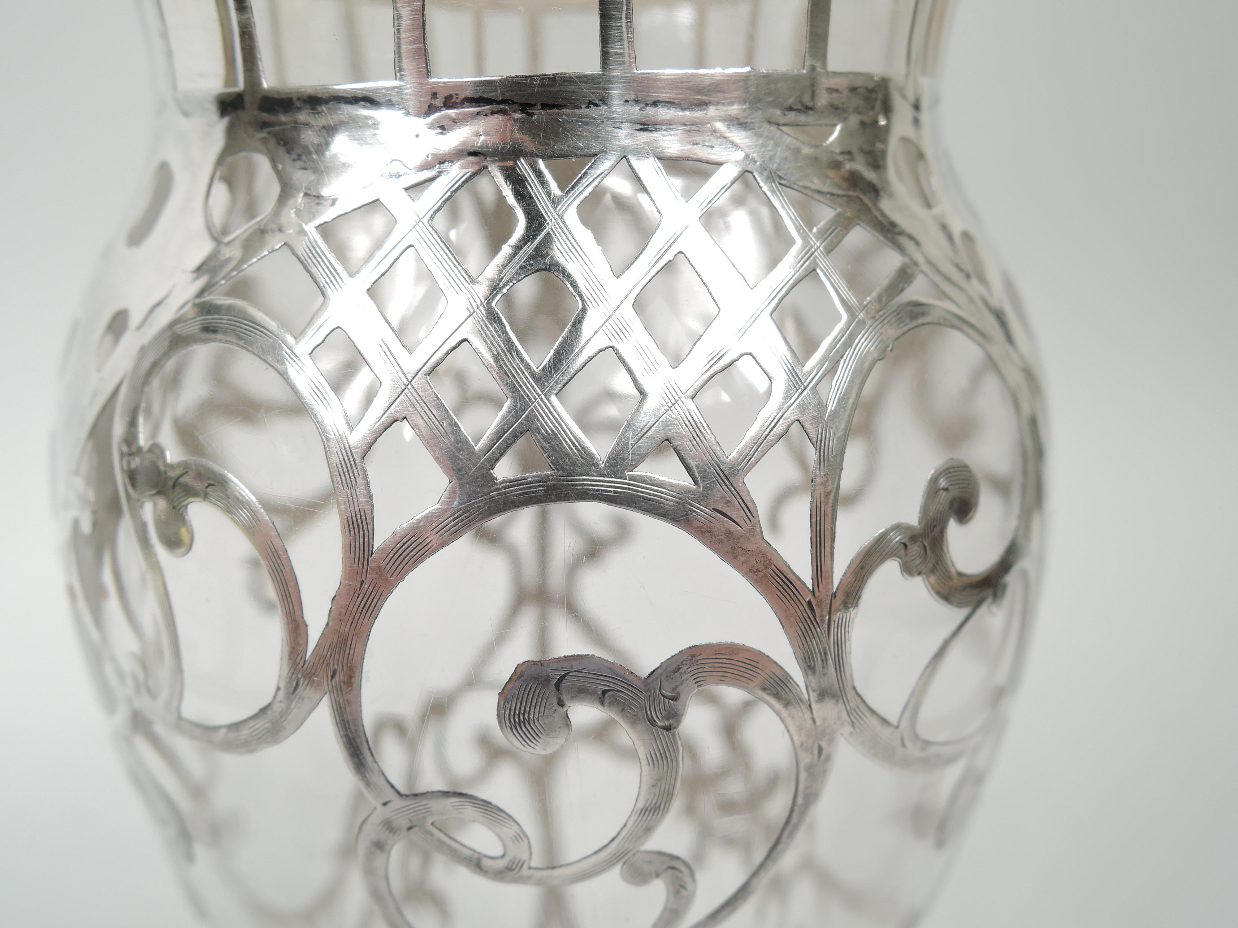 Antique American Edwardian Art Nouveau Silver Overlay Vase For Sale at ...