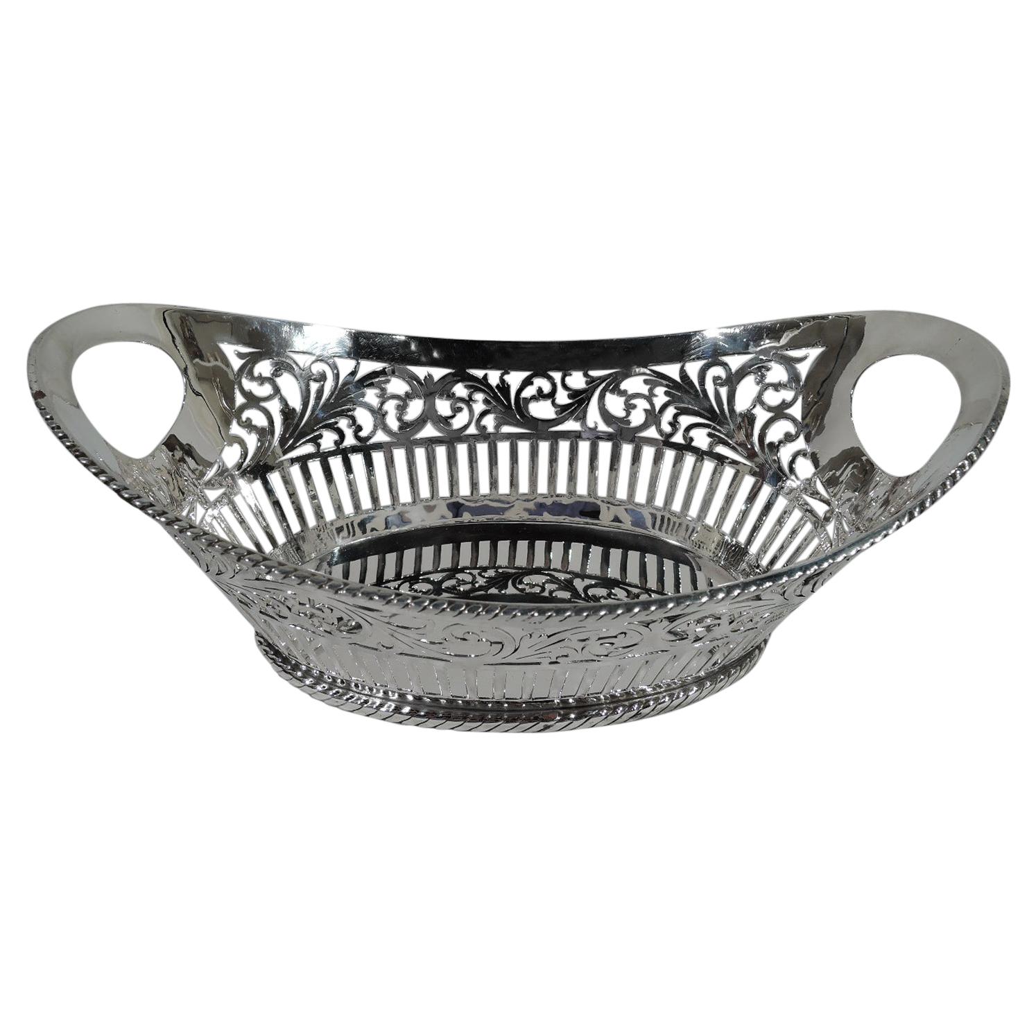 Antique English Edwardian Sterling Silver Openwork Bowl For Sale at 1stDibs