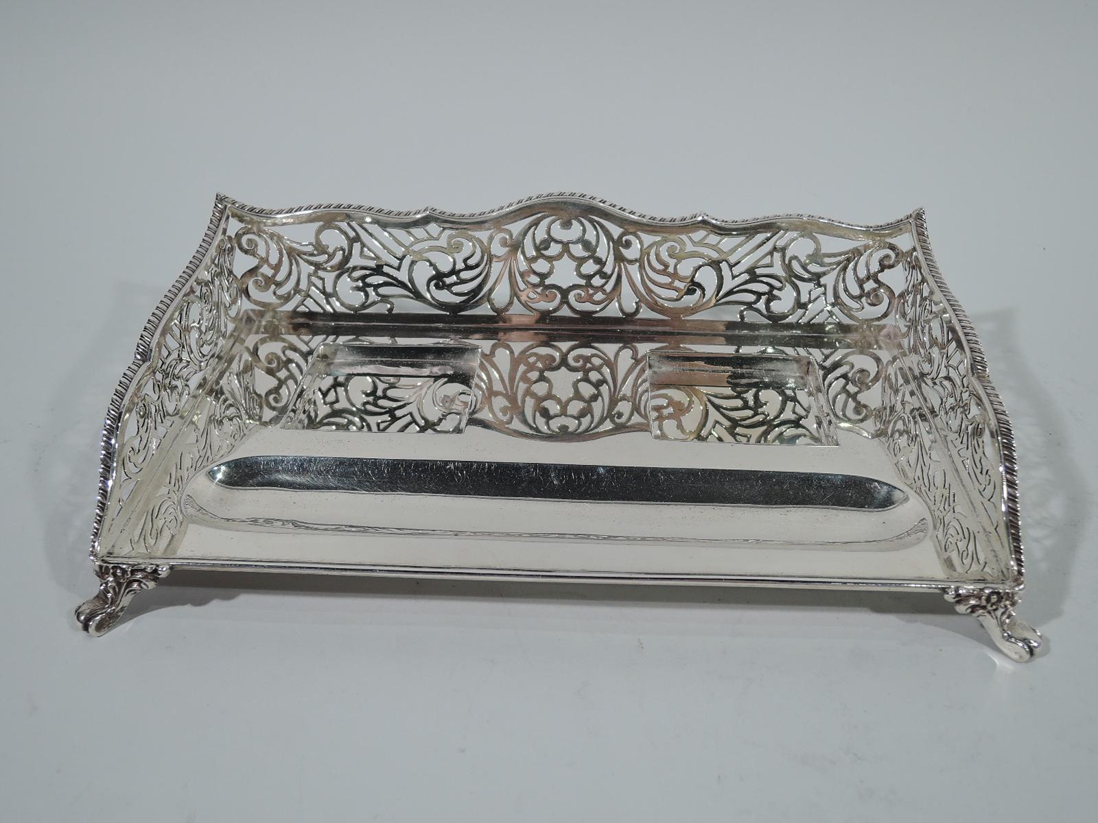 Antique American Edwardian Sterling Silver Double Inkwell on Stand at ...