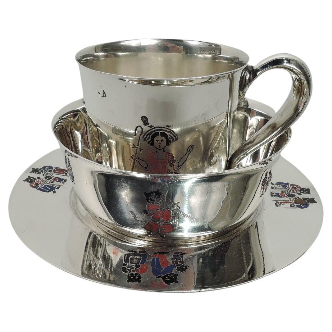 Antique Gorham Zodiac Sterling Silver 3-Piece Baby Set For Sale at 1stDibs