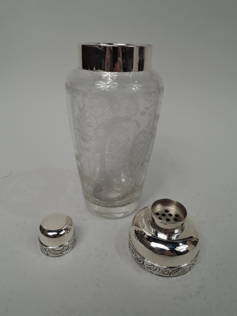 Antique American Edwardian Sterling Silver and Glass Cocktail Shaker ...