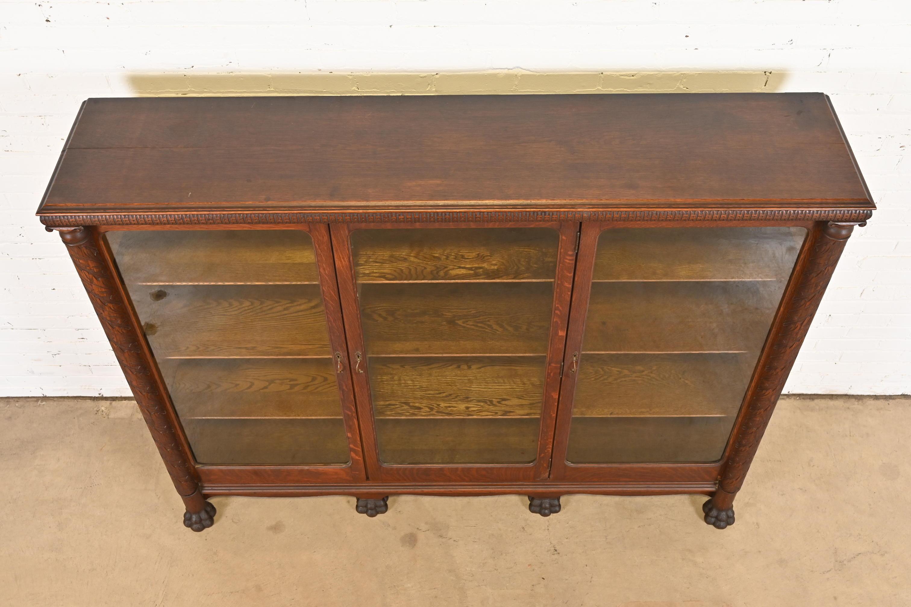 Antique American Empire Carved Oak Triple Bookcase, circa 1890s For ...