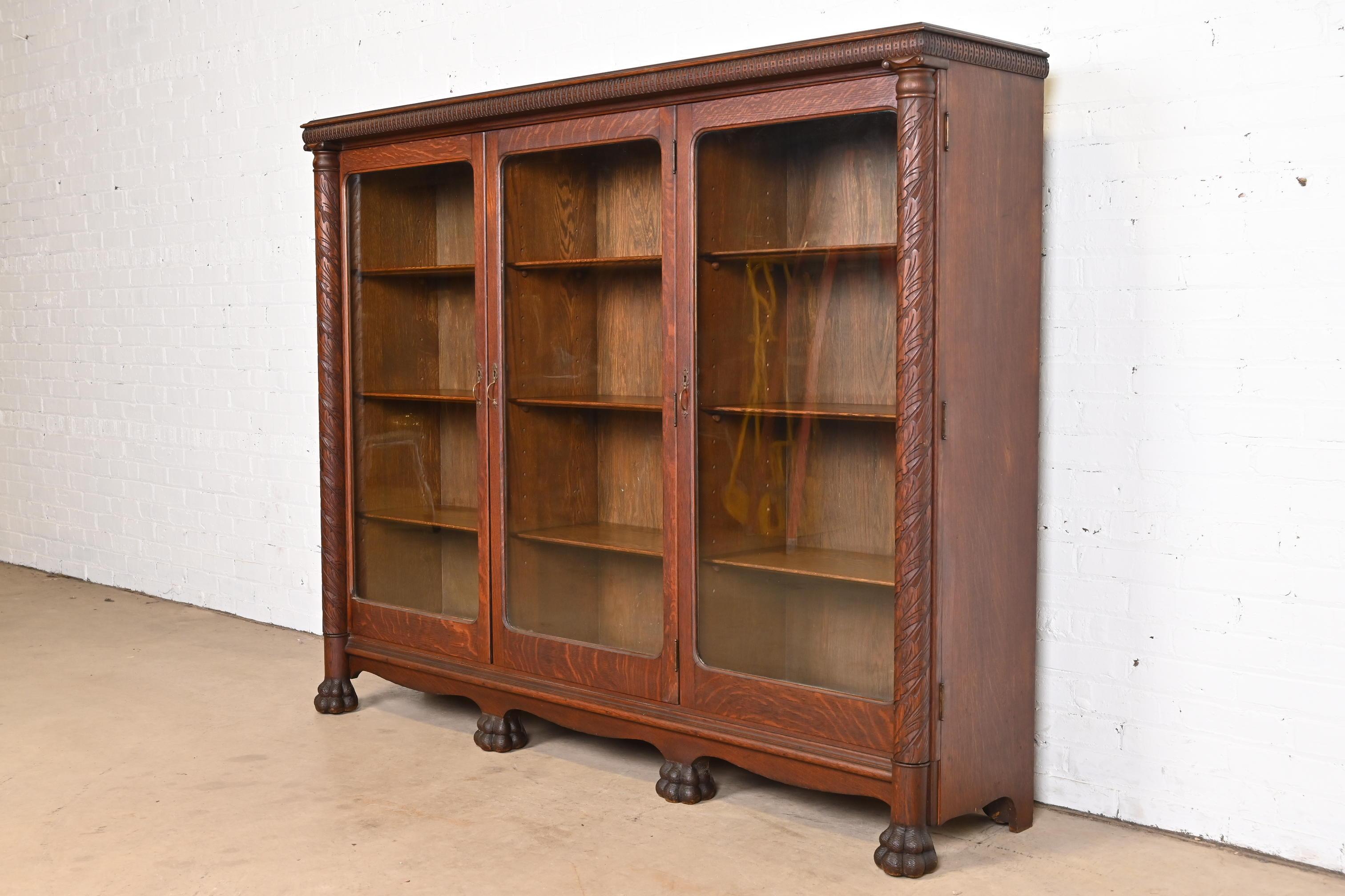 Antique American Empire Carved Oak Triple Bookcase, circa 1890s For ...