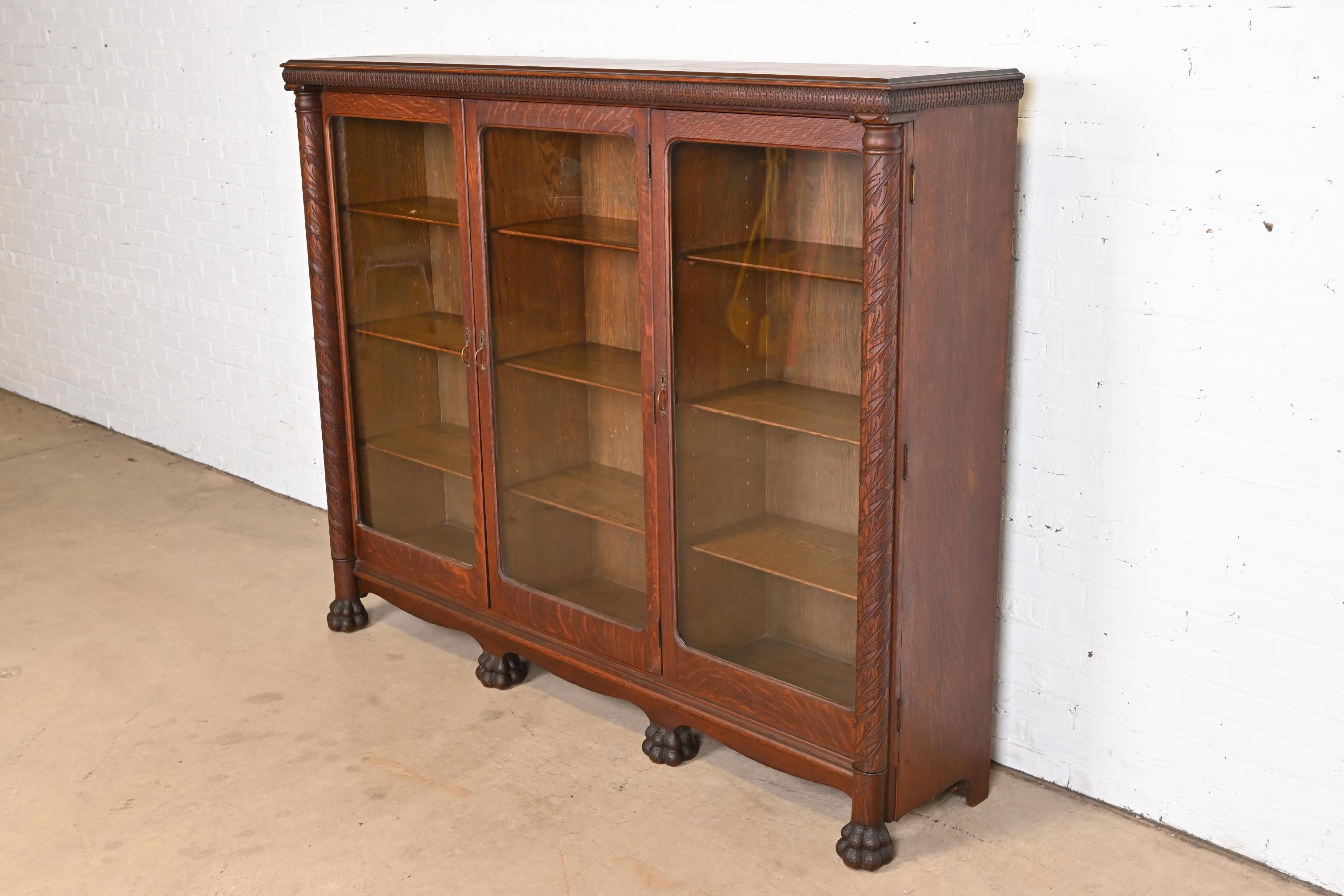 Antique American Empire Carved Oak Triple Bookcase, circa 1890s For ...