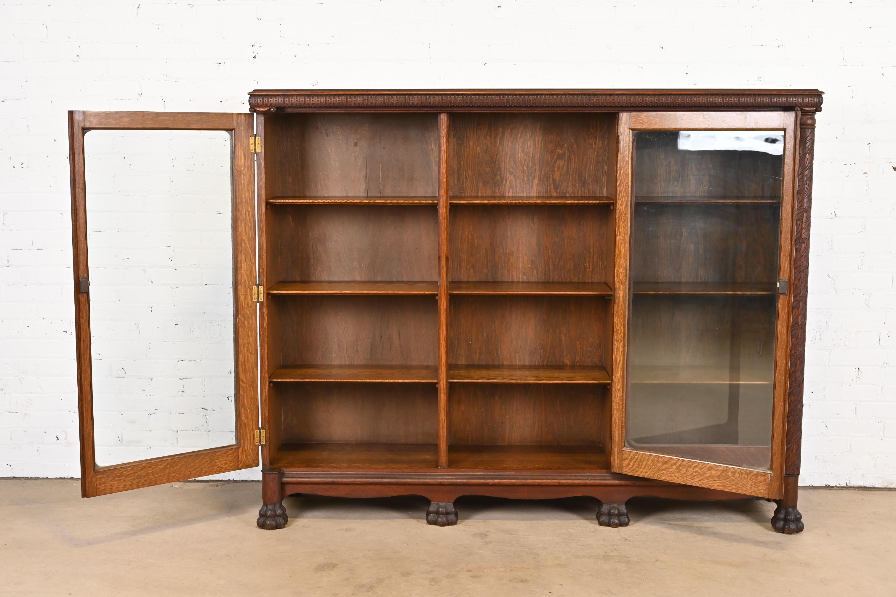 Antique American Empire Carved Oak Triple Bookcase, circa 1890s For ...